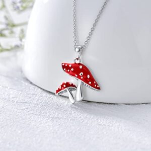 LONAGO Mushroom Necklace 925 Sterling Silver Two Mushrooms Pendant Necklace Jewelry for Women