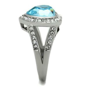 Women's Stainless Steel Baby Blue Aqua Aquamarine Topaz cz Halo Heart Bold Ring 7