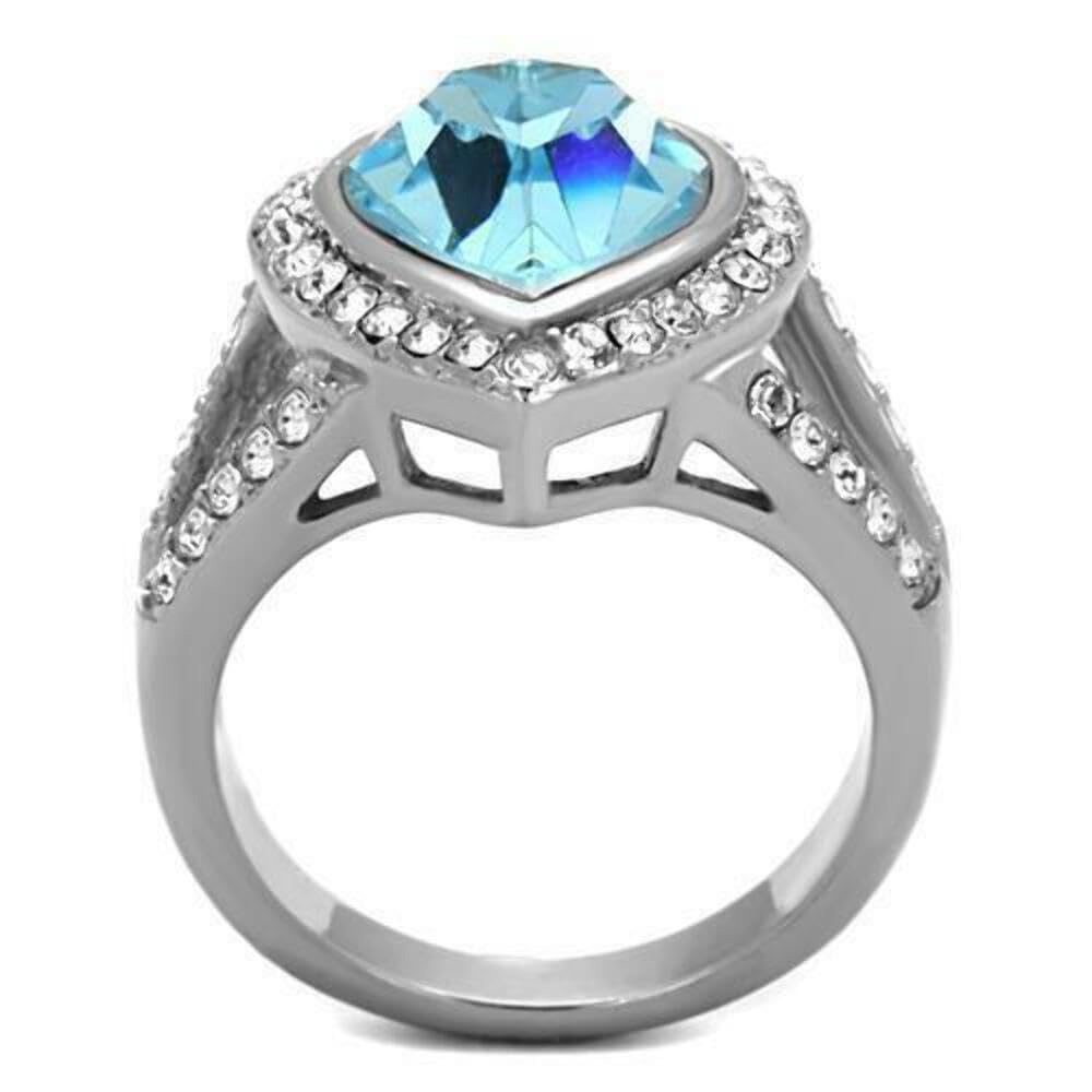 Women's Stainless Steel Baby Blue Aqua Aquamarine Topaz cz Halo Heart Bold Ring 7