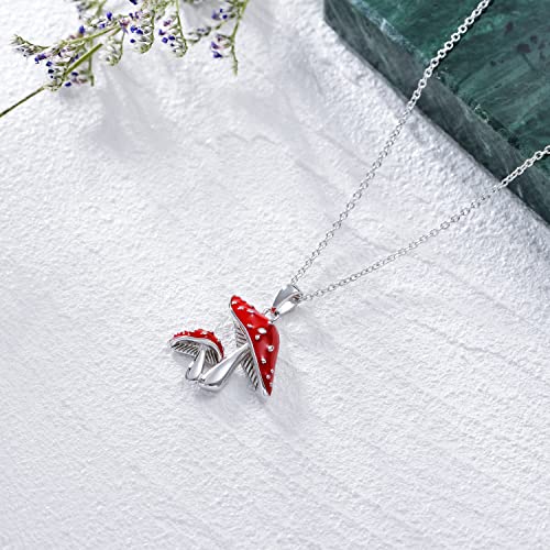 LONAGO Mushroom Necklace 925 Sterling Silver Two Mushrooms Pendant Necklace Jewelry for Women