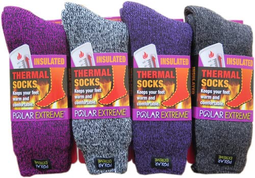 Polar Extreme Thermal Sock Extra Heavy Acrylic Winter Marled Socks 4-Pack Colors,9