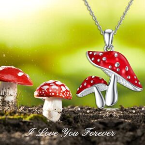 LONAGO Mushroom Necklace 925 Sterling Silver Two Mushrooms Pendant Necklace Jewelry for Women