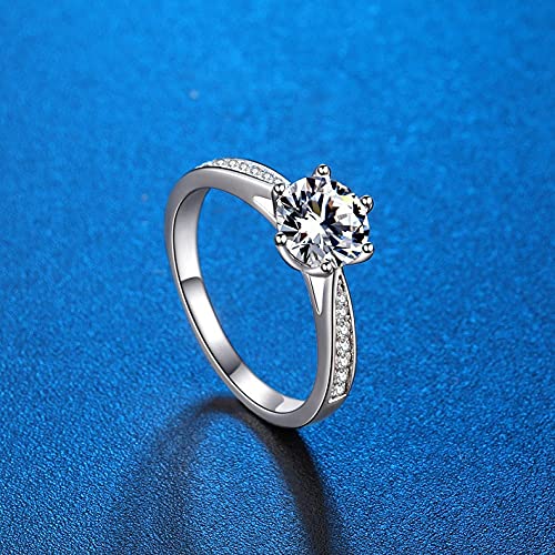 Moissanite Rings for Women，Six Prong Solitaire Moissanite Engagement Ring,Classic 2CT D Color VVS1 Clarity Round Cut Solitaire Engagement Ring for Women, 925 Sterling Silver in 18K White Gold plated with Certificate of Authenticity