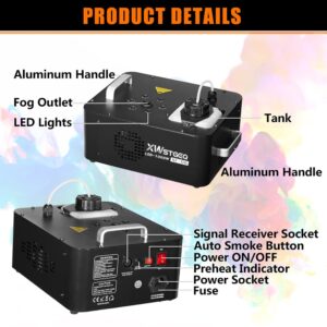 Vertical Fog Machine 1000W with 6 LED Lights and Wireless Remote Control for Stage Halloween Wedding DJ Parties