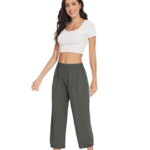 Women's Capri Yoga Pants Loose Soft Workout Causal Lounge Pants with Pockets Gray Small