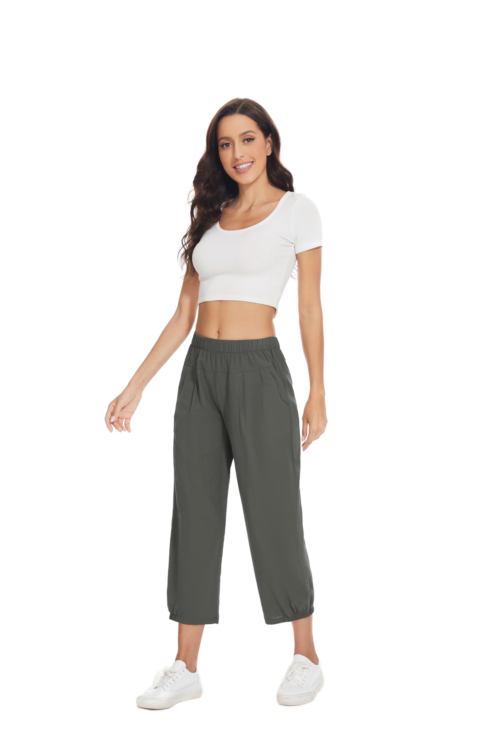 Women's Capri Yoga Pants Loose Soft Workout Causal Lounge Pants with Pockets Gray Small