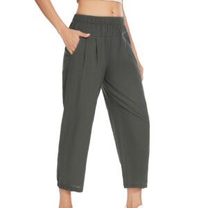 Women's Capri Yoga Pants Loose Soft Workout Causal Lounge Pants with Pockets Gray Small