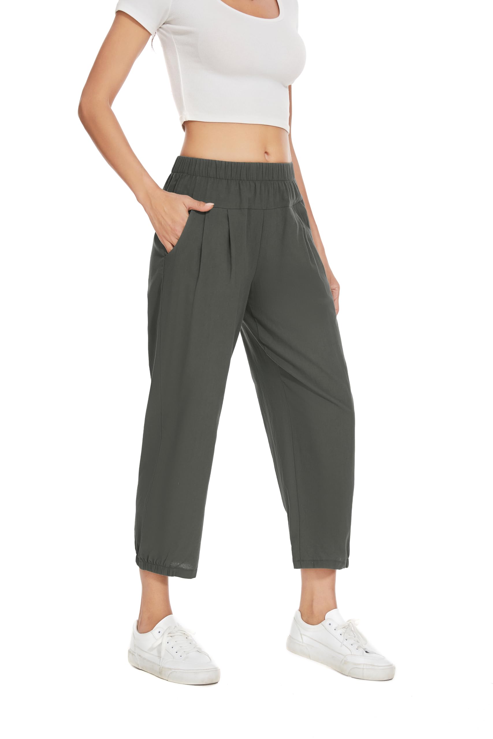 Women's Capri Yoga Pants Loose Soft Workout Causal Lounge Pants with Pockets Gray Small