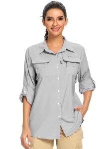 jessie kidden women's upf 50+ uv sun protection safari shirt, long sleeve outdoor cool quick dry fishing hiking gardening shirts (5055 grey 3xl)