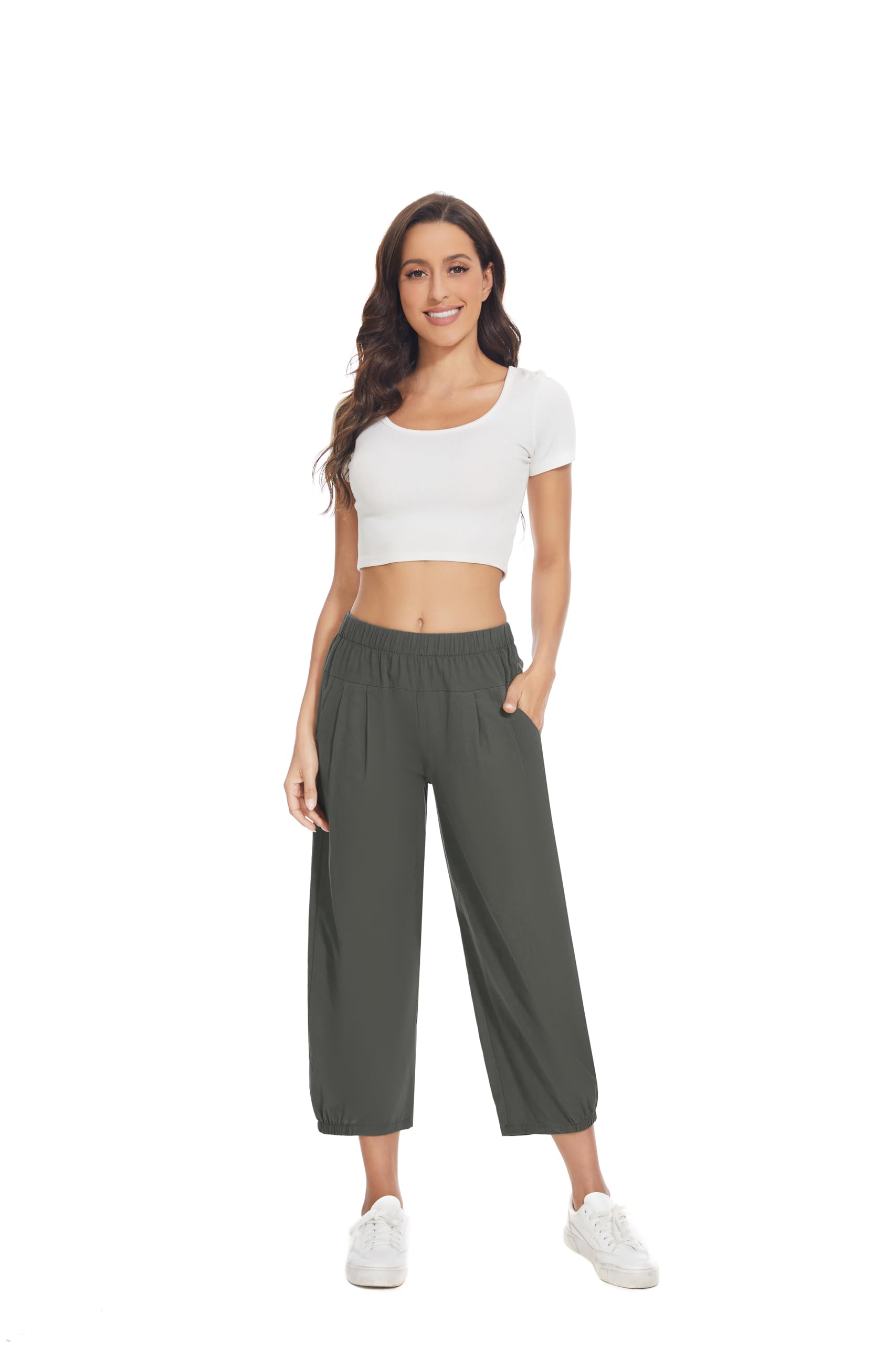 Women's Capri Yoga Pants Loose Soft Workout Causal Lounge Pants with Pockets Gray Small