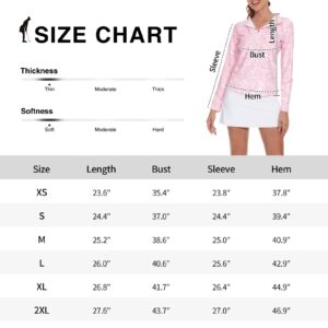 M MOTEEPI Womens Golf Shirt Long Sleeve Quarter Zip Pullover Athletic Collared Sun Shirts with Pockets Quick Dry Crystal Pink Medium