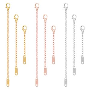 9 pcs necklace extender, chain extenders for necklaces, delicate stainless steel jewelry chain extenders for bracelet anklet necklace (gold/silver/rose gold, 5/10/15cm)