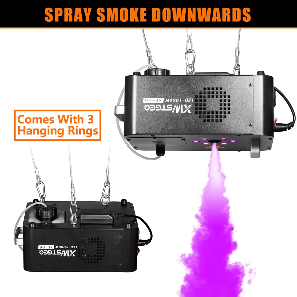 Vertical Fog Machine 1000W with 6 LED Lights and Wireless Remote Control for Stage Halloween Wedding DJ Parties