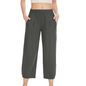 Women's Capri Yoga Pants Loose Soft Workout Causal Lounge Pants with Pockets Gray Small