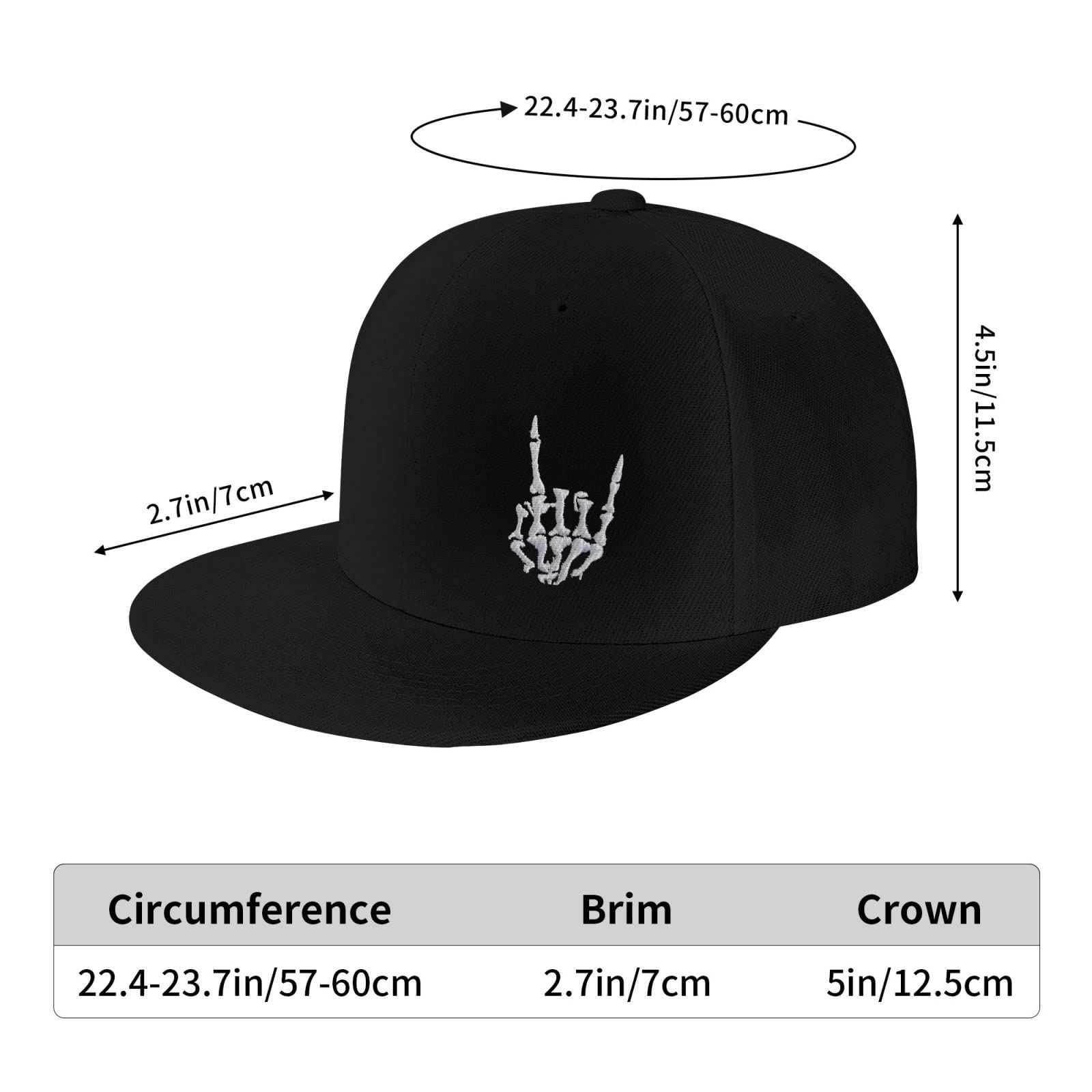 Skeleton Hand Shows Horned Hand Embroidery Skull Finger Rock Baseball Cap Adjustable Snapback Roll Unisex Cool Hat