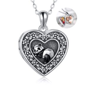 onefinity panda locket necklace that holds pictures sterling silver flower and panda necklace pendant heart locket jewelry birthday gifts for women