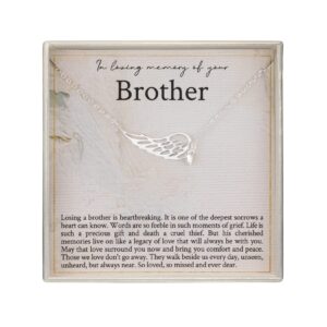 rarelove memorial gifts for loss of brother,925 sterling silver angel wing heart pendant necklace,in loving memory of brother bereavement gifts,condolence gift