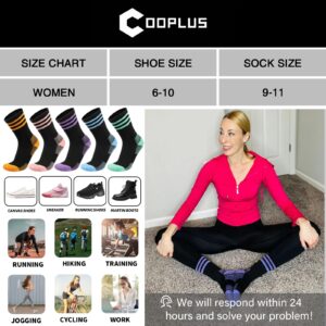 COOPLUS Womens Athletic Crew Socks 5 Pairs Outdoor Recreation Socks Performance Wicking Cushion Mid-Calf Socks