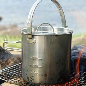 DZRZVD Camping Coffee Kettle and Mugs Set - Stainless Steel Pot with Collapsible Handle and Lid - Boiling Water with Open Fire for Hiking Backpacking Picnic Outdoor - 1.2 L