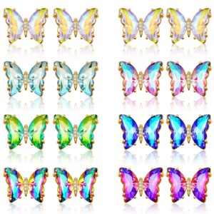 bonuci 8 pairs butterfly earrings for women rhinestone cute earrings butterfly wing earrings crystal rainbow colors butterfly ear stud jewelry birthday valentine's day gift small