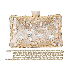 corios rhinestone evening bag for women crystal clutch bag sparkly sequin glitter handbag floral shoulder bag bridal wedding purse crossbody bag for wedding cocktail party banquet prom gold