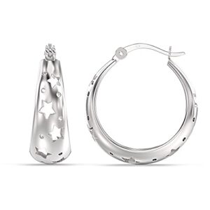 lecalla sterling silver filigree hoops earring | 925 hoop earrings for women's | small oval star cut chunky filigree earring hoops for women - 20mm