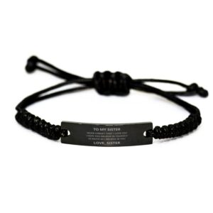 my sister black rope bracelet gifts from sister - never forget that i love you i hope you believe in yourself - inspirational graduation birthday christmas gifts for her, engraved bracelet