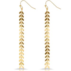 humble chic ny gold dangle earring - long tassel earrings for women, plated base metal, 3.5in drop, lightweight, bridal party