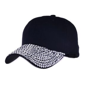 shiny rhinestone brim baseball cap for women girls sparkle velcro ponycap adjustable mesh trucker hat outdoors sun cap black