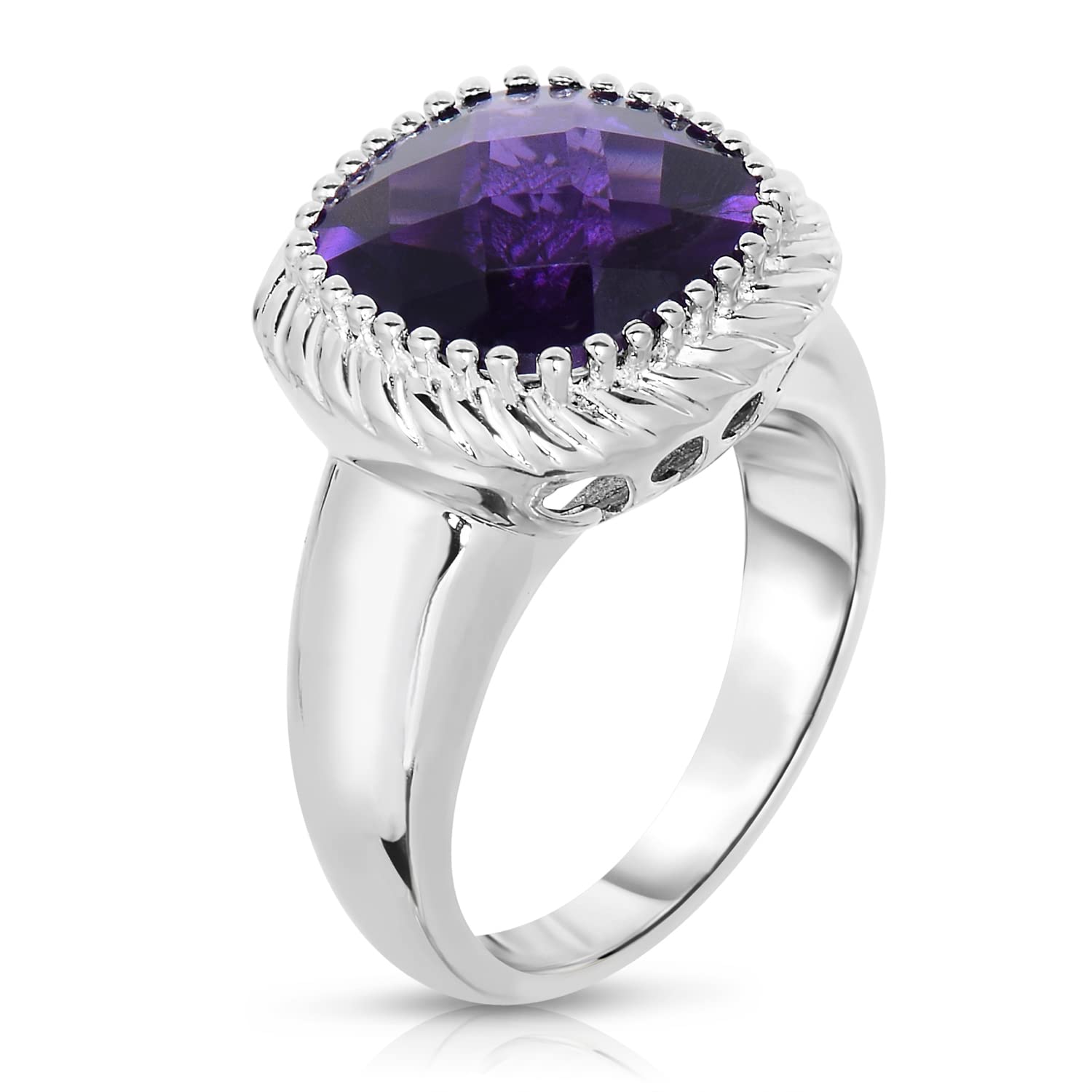 KOKAV 925 Sterling Silver Amethyst Ring, Size 7, Cushion Cut 11mm Stone