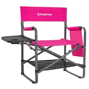 kingcamp directors side table heavy duty support 300lbs adults with pockets outdoor portable folding camp chair for beach, fishing,trip,picnic,lawn,concert, oversized, 1-pink