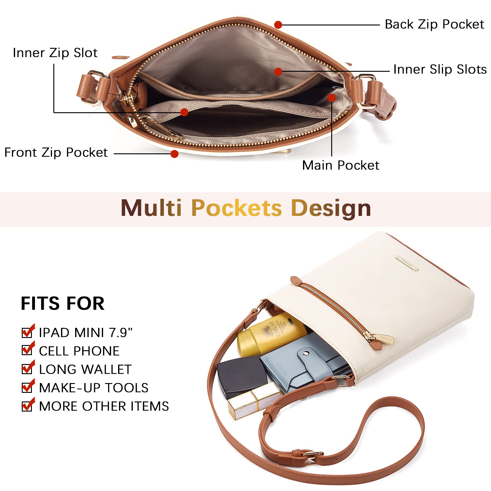 BOSTANTEN Crossbody Bags Purses for Women Trendy Soft Leather Shoulder Handbags with Adjustable Strap Zipper Pocket