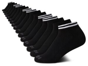 and1 boys' socks - athletic cushion quarter cut socks (16 pack), size small-medium, solid black