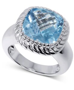 kokav 925 sterling silver genuine blue topaz checkerboard cut 12mm cocktail ring. size 7