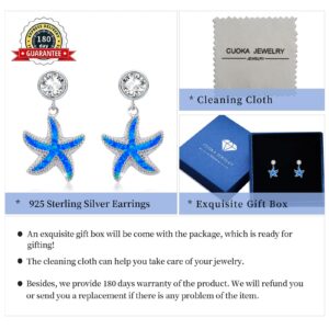 Starfish Drop Studs Earrings, 925 Sterling Silver Hypoallergenic Earring for Sensitive Ears Starfish Nautical Sea Beach Ocean Jewelry Mother Day for Women Wife