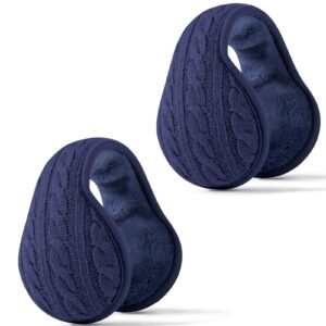 gergella knitted ear muffs for women - winter ear warmers behind the head style - ear covers for cold weather soft fleece earmuffs navy 2pcs