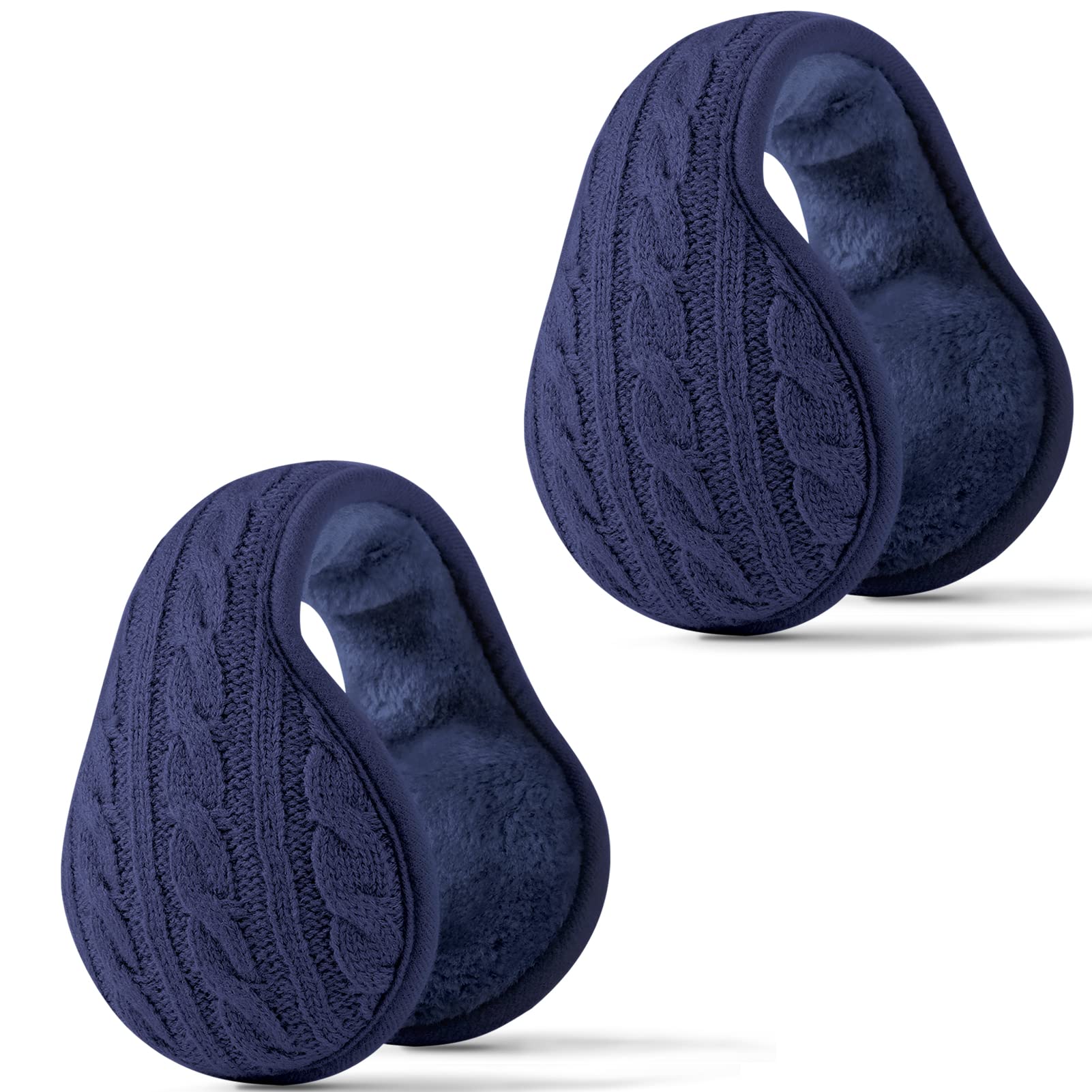 GERGELLA Knitted Ear Muffs for Women - Winter Ear Warmers Behind the Head Style - Ear Covers for Cold Weather Soft Fleece Earmuffs Navy 2PCS