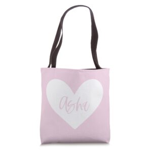 asha pink name heart love woman girl friend personalized tote bag