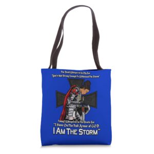 christian black girl woman african american i am the storm tote bag