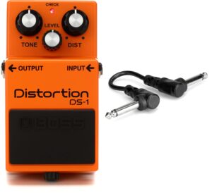 boss ds-1 distortion pedal + hosa cfs-106 guitar pedalboard patch cable - right angle to right angle - 6 inch value bund