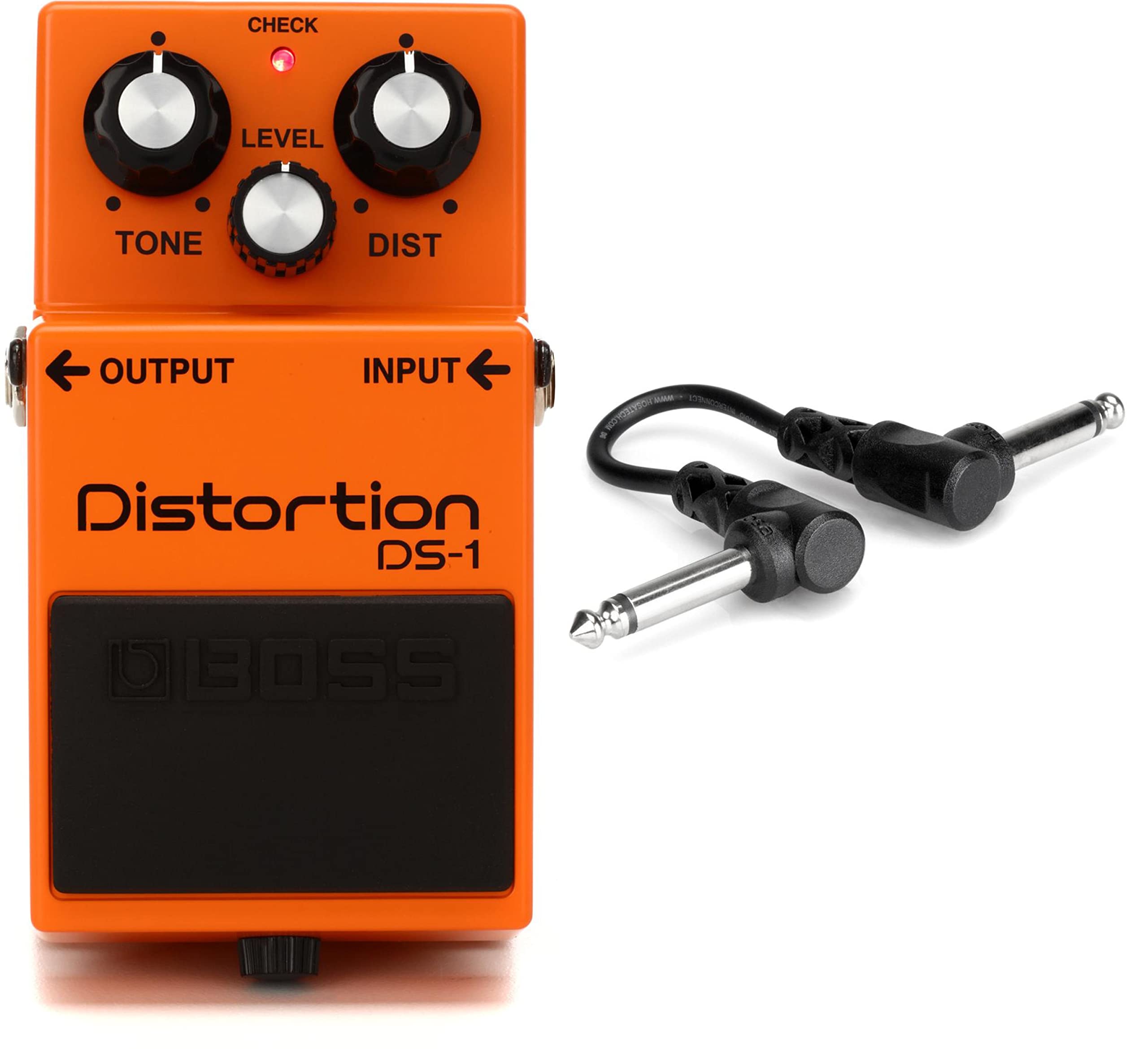 Boss DS-1 Distortion Pedal + Hosa CFS-106 Guitar Pedalboard Patch Cable - Right Angle to Right Angle - 6 inch Value Bund