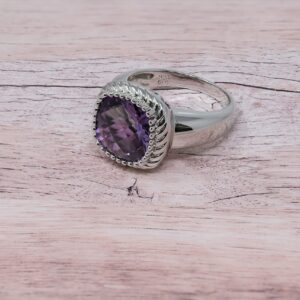 KOKAV 925 Sterling Silver Amethyst Ring, Size 7, Cushion Cut 11mm Stone