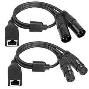 gelrhonr dual xlr 3pin male to rj45 female adapter cable,rj45 female to dual dmx xlr 3pin female extension cable use cat5 ethernet for dmx-con controller series-black/1.7ft