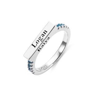 ailin custom stackable bar ring for women 925 sterling silver personalized stacking engraved initial/year/name rings with birthstone anniversary birthday party gifts for her mom daughter girlfriends