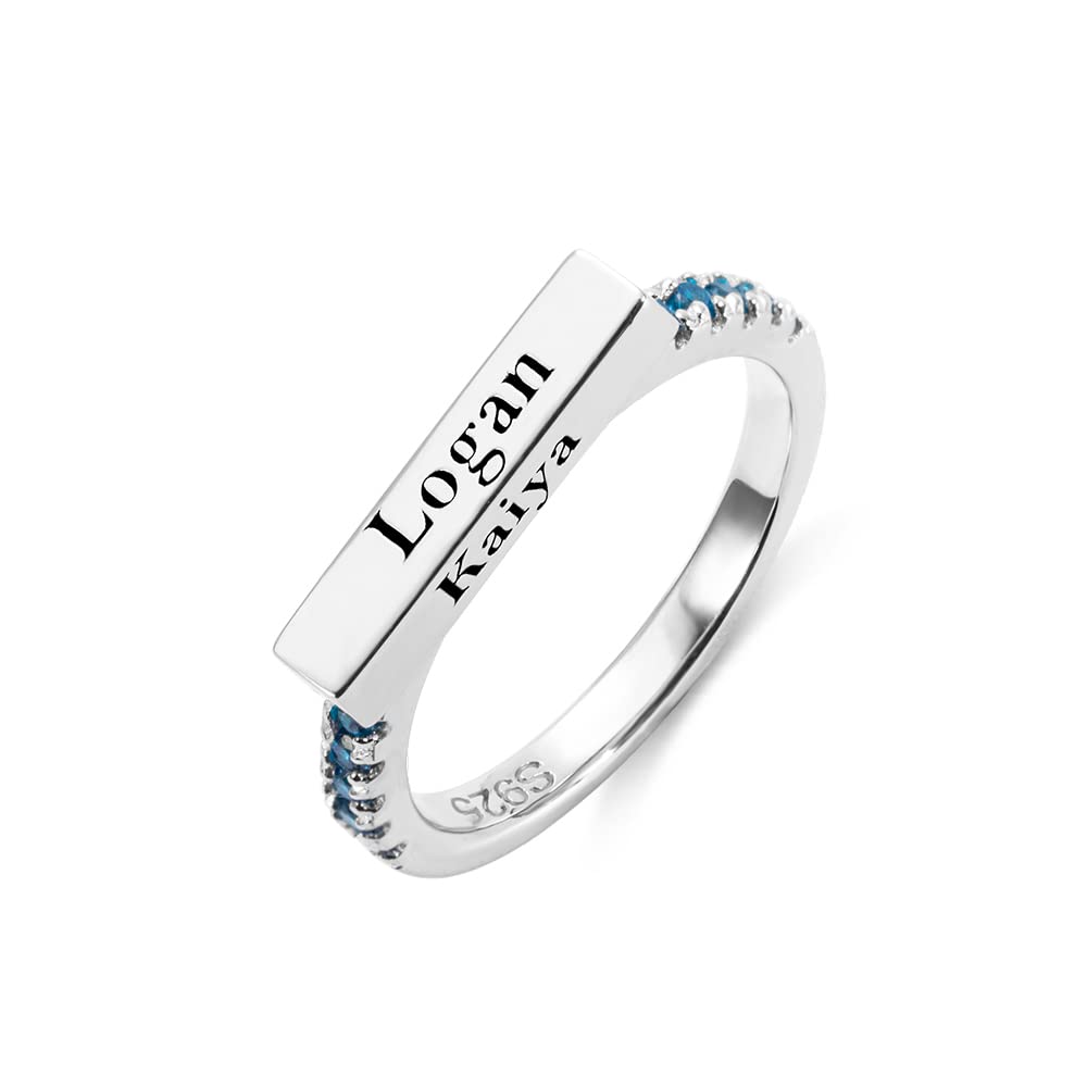 AILIN Custom Stackable Bar Ring For Women 925 Sterling Silver Personalized Stacking Engraved Initial/Year/Name Rings With Birthstone Anniversary Birthday Party Gifts For Her Mom Daughter Girlfriends