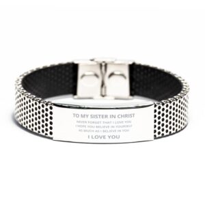 my sister in christ stainless steel bracelet gifts for men women - never forget that i love you i hope you believe in yourself - inspirational birthday christmas gifts for her, engraved bracelet