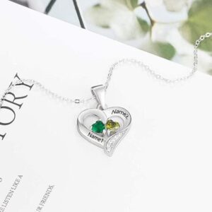 Personalized Mother Necklace with Birthstones and Names 18K White Gold Filled 925 Sterling Silver Based Necklace Customized Engraved Name Heart Necklace for Women Her Wife Mom Birthday Anniversary Mother’s Day Valentine’s Day Gift (Style-1) (A)