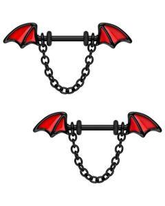 cm crareesi mania bat nipple rings bat wings nipple piercing jewelry 316l surgical steel chain nipple rings 14g black nipple barbell nipple shield rings for halloween