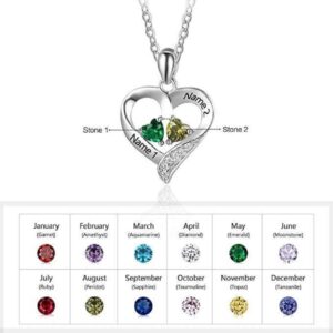 Personalized Mother Necklace with Birthstones and Names 18K White Gold Filled 925 Sterling Silver Based Necklace Customized Engraved Name Heart Necklace for Women Her Wife Mom Birthday Anniversary Mother’s Day Valentine’s Day Gift (Style-1) (A)