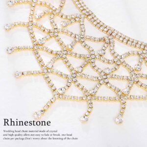 Aularso Rhinestone Head Chain Jewelry Forehead Hair Chain Wedding Tassel Headpiece luxury Crystal Party Headband for Women and Girls (Gold)